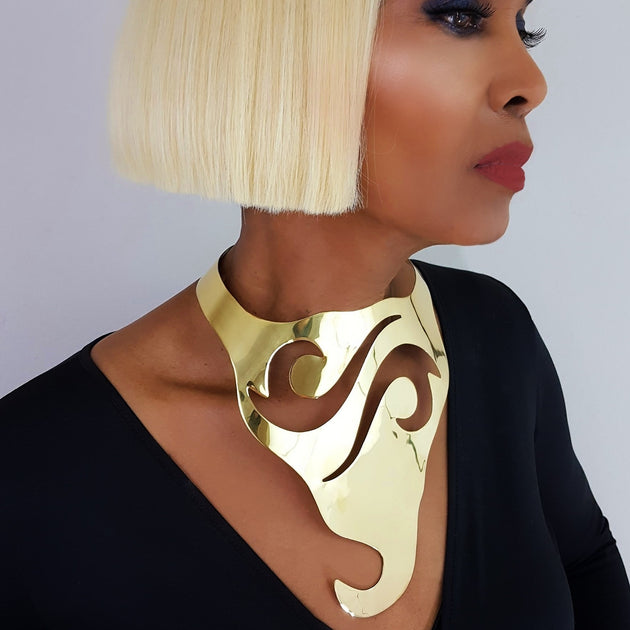 Nawi Gold Brass Swirl Collar Necklace – Nik Spruill